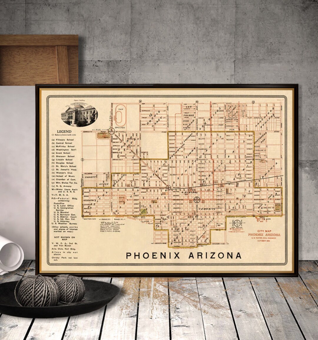 Buy Old Map of Phoenix Historical City Map Restored Wall Map ...