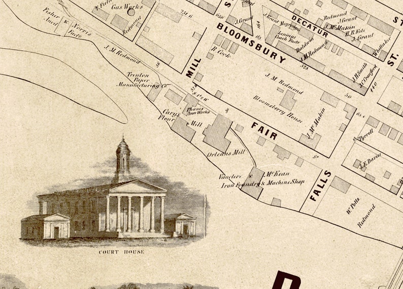 Old Map of Trenton From 1849 Historical Map Restored Wall - Etsy