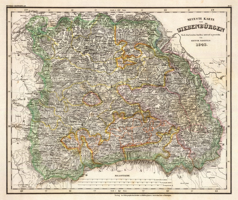 Old Map of Transilvanya - Historical Map From 1843 - Harta Transilvania ...