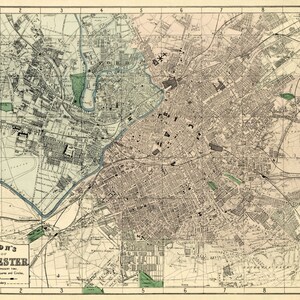 Vintage Map of Manchester (UK) - Old Map - Old City Plan Restored ...