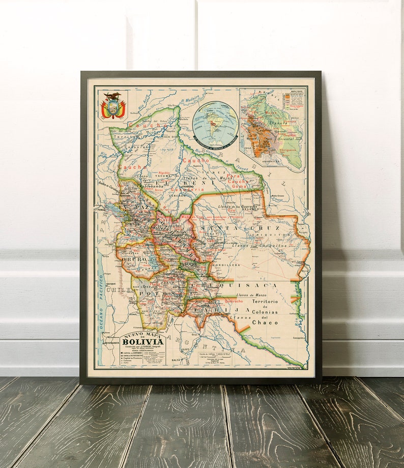 Bolivia Map Vintage Map Old School Style Large Wall Map - Etsy