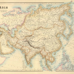 Asia Map - Archival Print - Large Wall Map of Asia - Vintage Map ...