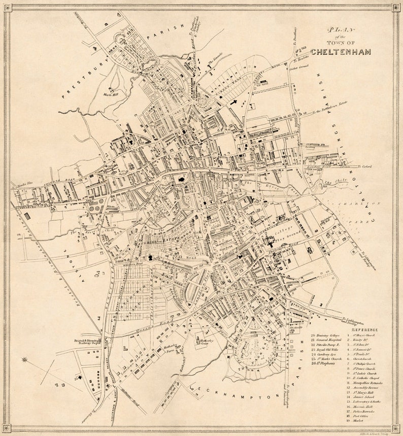 Cheltenham map Old city map print Fine giclee reproduction | Etsy