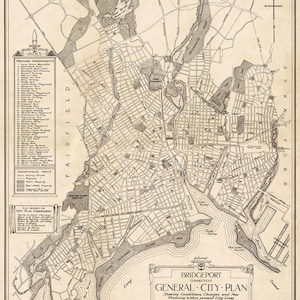 Bridgeport Map - Old Map of Bridgeport - Beautifully Restored Map With ...