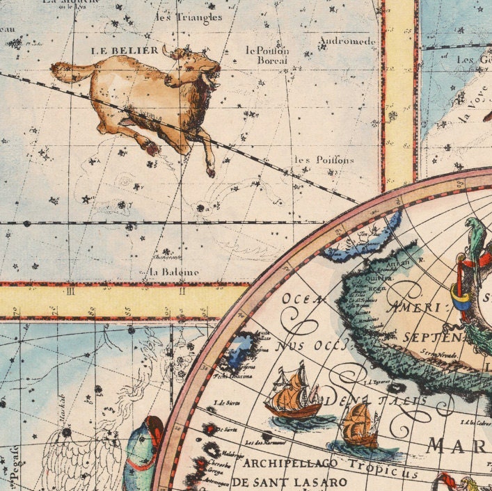 Zodiacal Map Zodiacal World Map Old Map of the World - Etsy