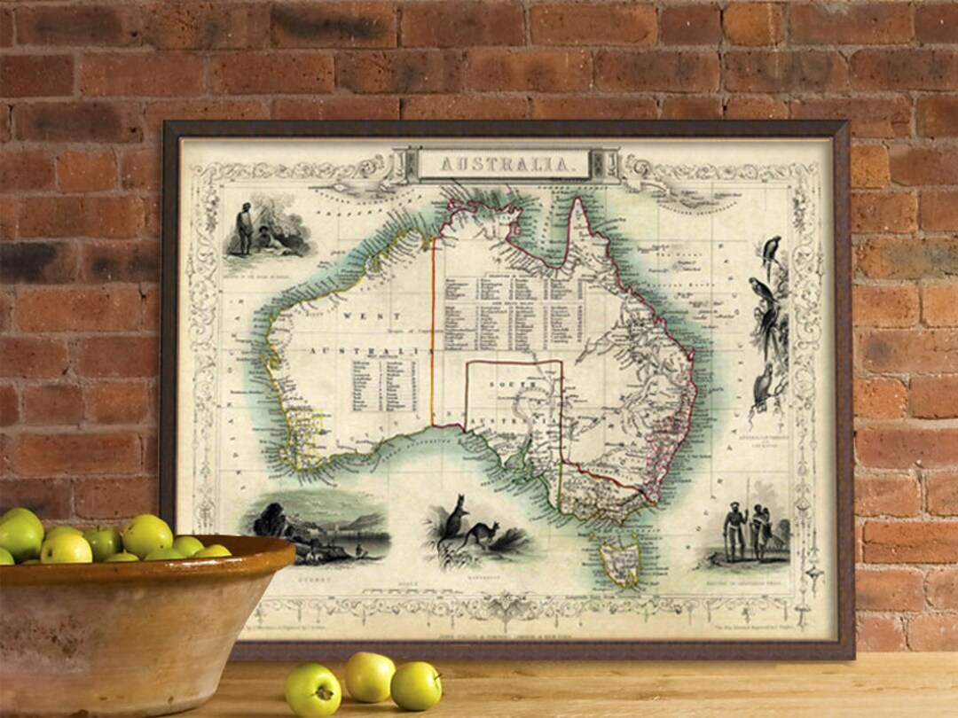 Old Map of Australia - Old Map Restored, Antique Style Map With Wild ...
