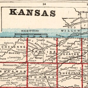 Kansas Map - Old Map of Kansas, Wall Map Reproduction, Print on Paper ...