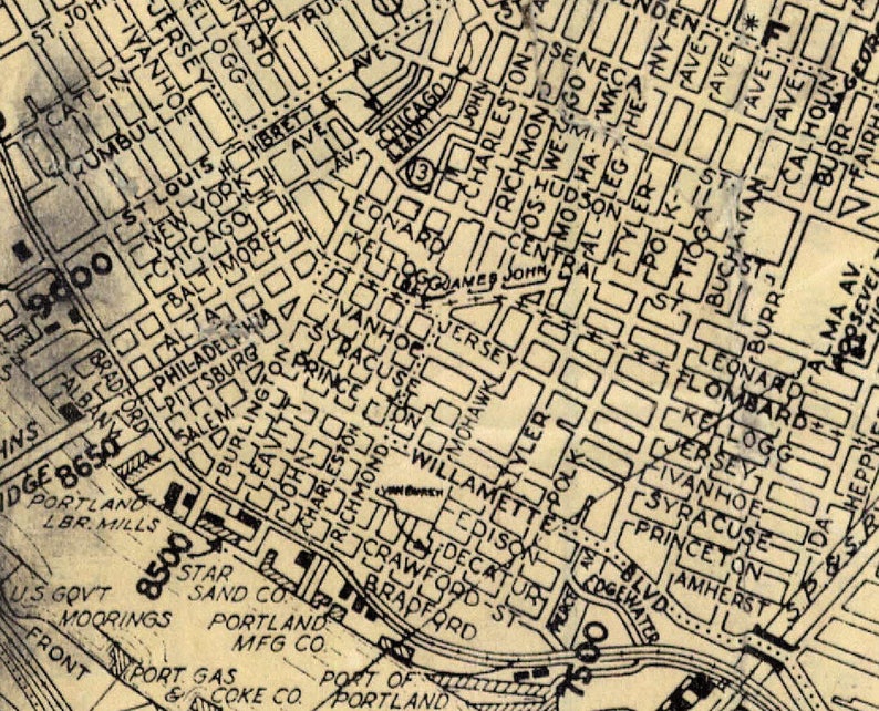 Portland Map Old Map of Portland oregon Large Map of | Etsy
