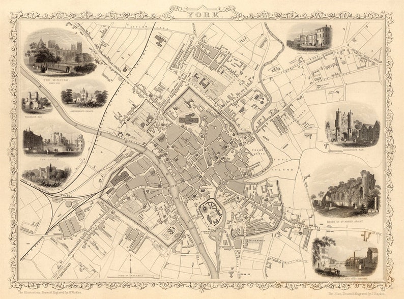 Old Map of York Antique Map of York UK Available on - Etsy