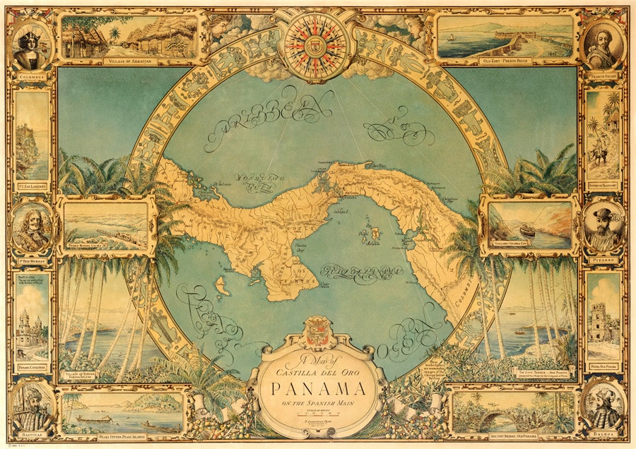 Mapa de Panamá Mapa antiguo impreso en lienzo mate o papel - Etsy España
