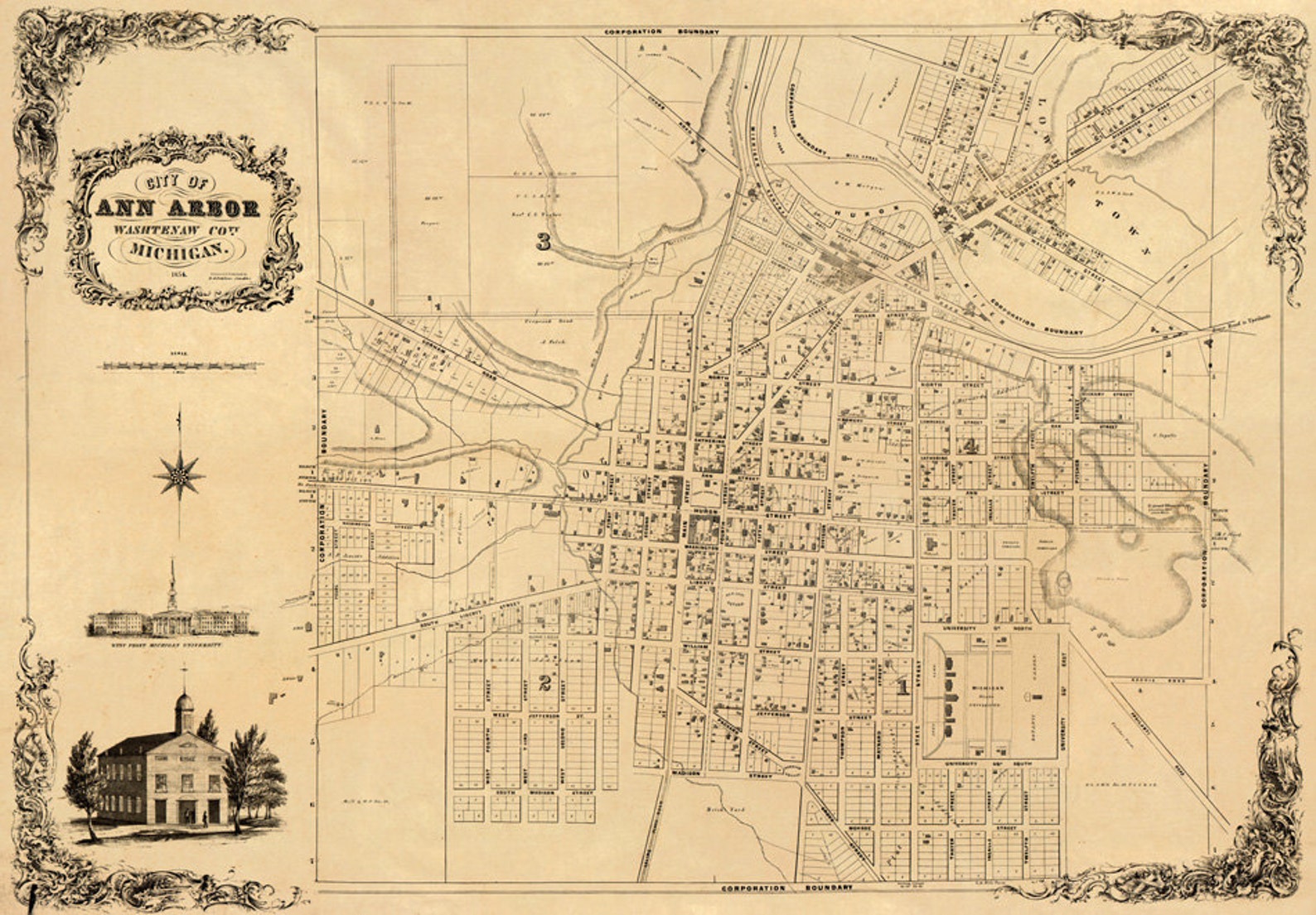 Ann Arbor map Old city plan Fine reproduction on paper or | Etsy