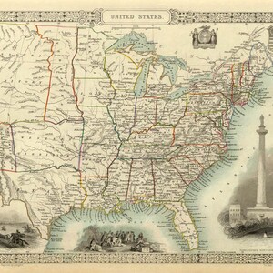 Vintage Map of USA - Archival Print - Old Map of the United States ...