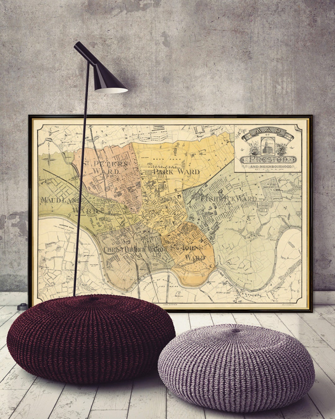 Preston Map Old Map of Preston Print Fine Reproduction on Paper or ...