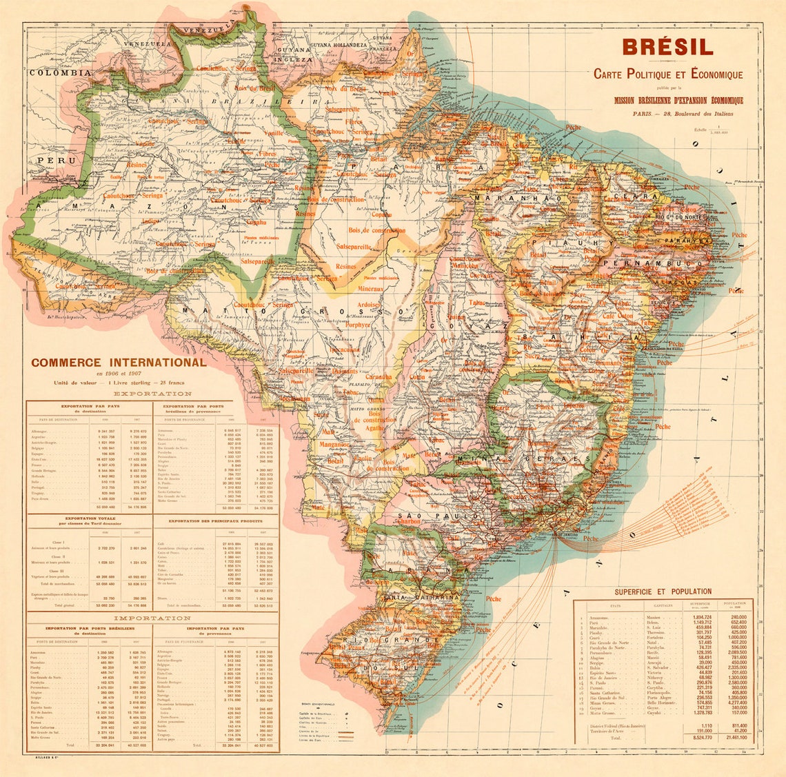 Decorative Map of Brazil Detailed Old Map Restored Map Fine - Etsy