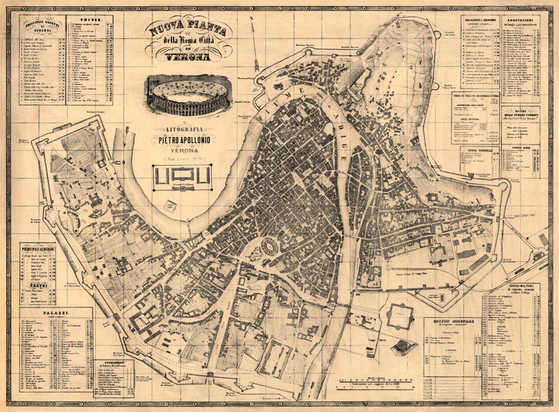 Old Map of Verona Fine Print Vintage Map Print Vecchia - Etsy