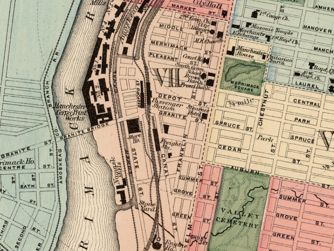 Old Map of Manchester Manchester Map Print Wall Map of | Etsy