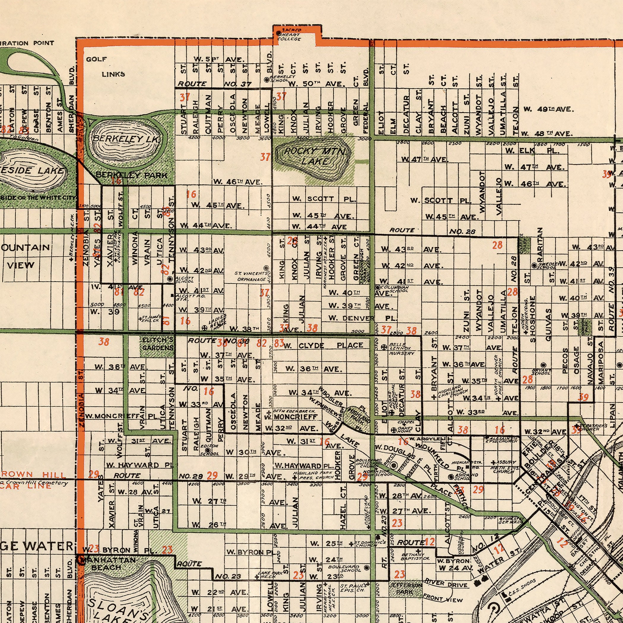 Vintage Map of Denver, Old Map Restored, City Plan Fine Print ...