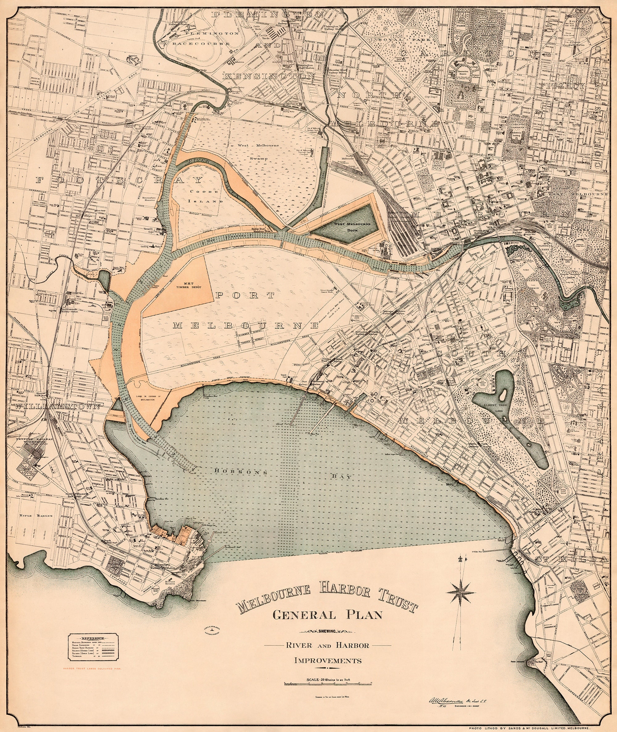 Melbourne Harbour Map, Decorative Map of Melbourne Port, Restored Map ...
