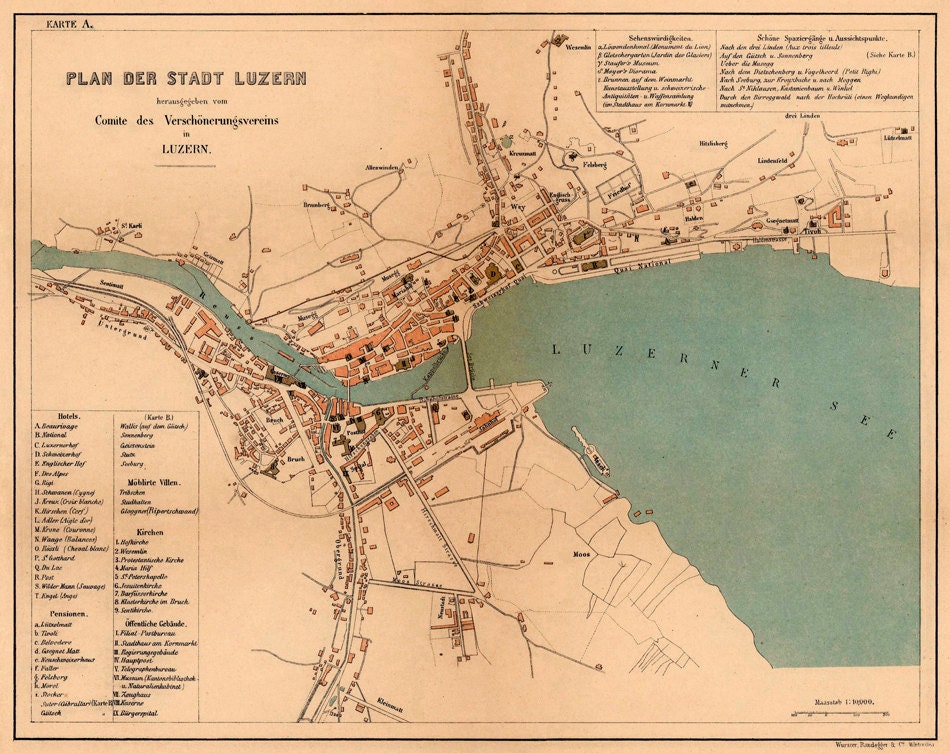 Mapa de Lucerna Mapa de Lucerna Luzern karte - Etsy España