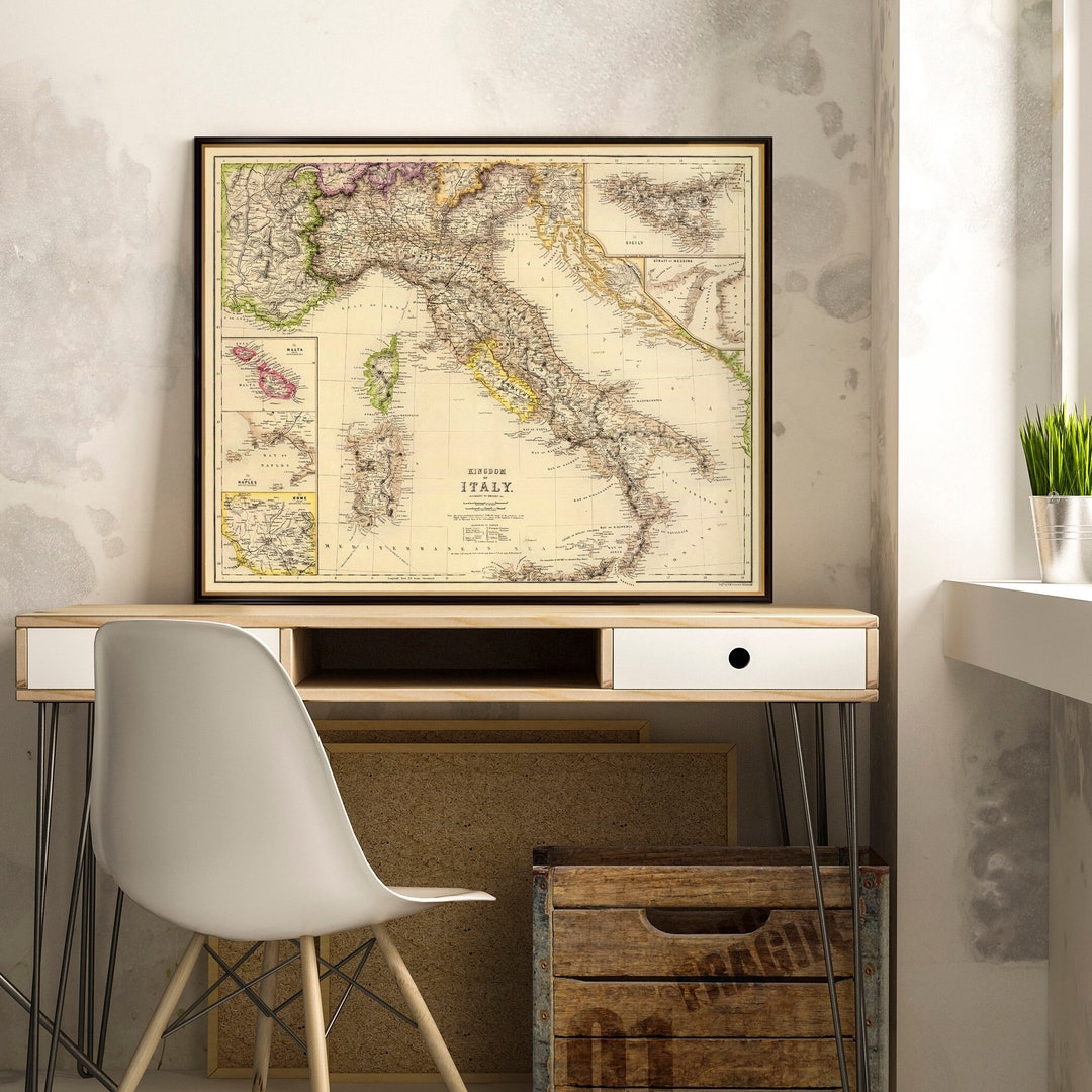 Old Map of Italy, Fine Print, Historical Map Restored, Italian Art ...