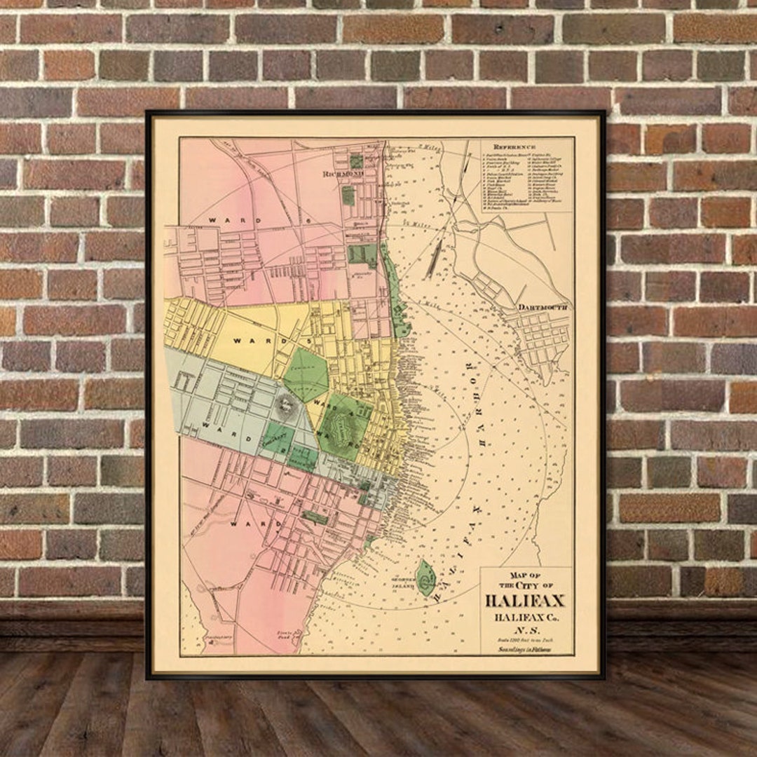 Halifax Map - Vintage Map of Halifax , Antique Looking Map, Giclee ...