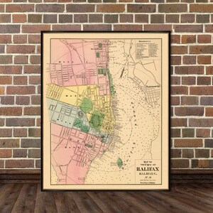 Halifax Map - Vintage Map of Halifax , Antique Looking Map, Giclee ...