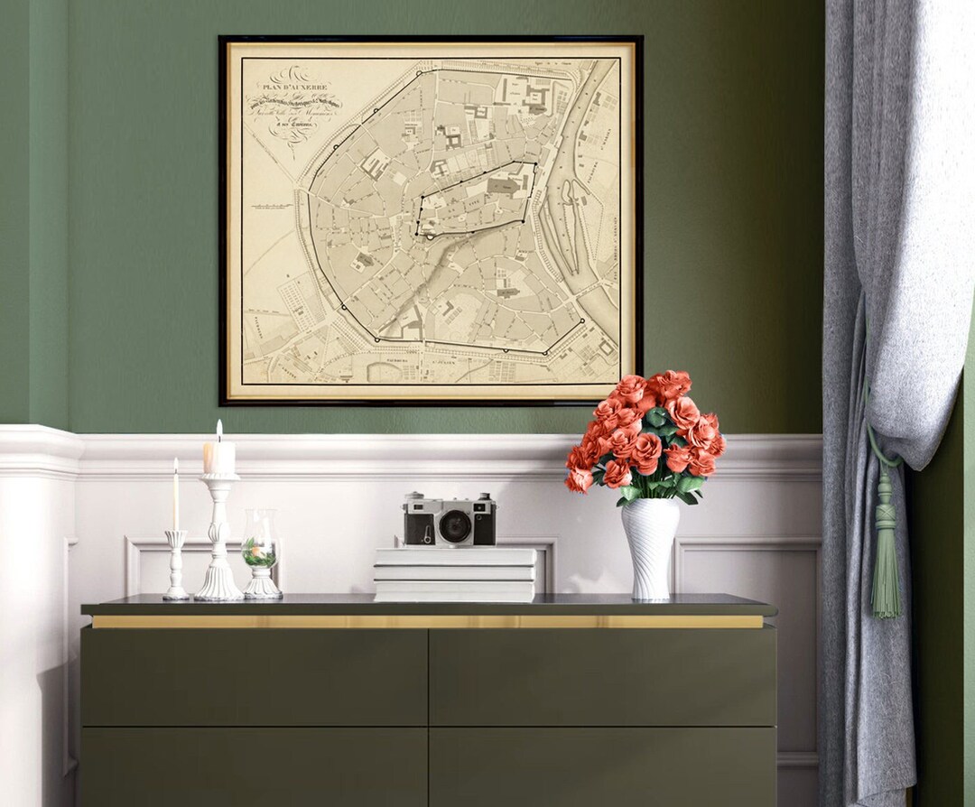 Old City Plan of Auxerre, Burgundy, Old Map Restored, Fine Wall Map ...