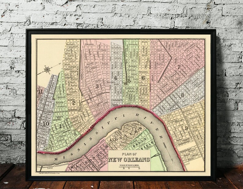 New Orleans Antique Map Map of New Orleans Fine Reproduction - Etsy