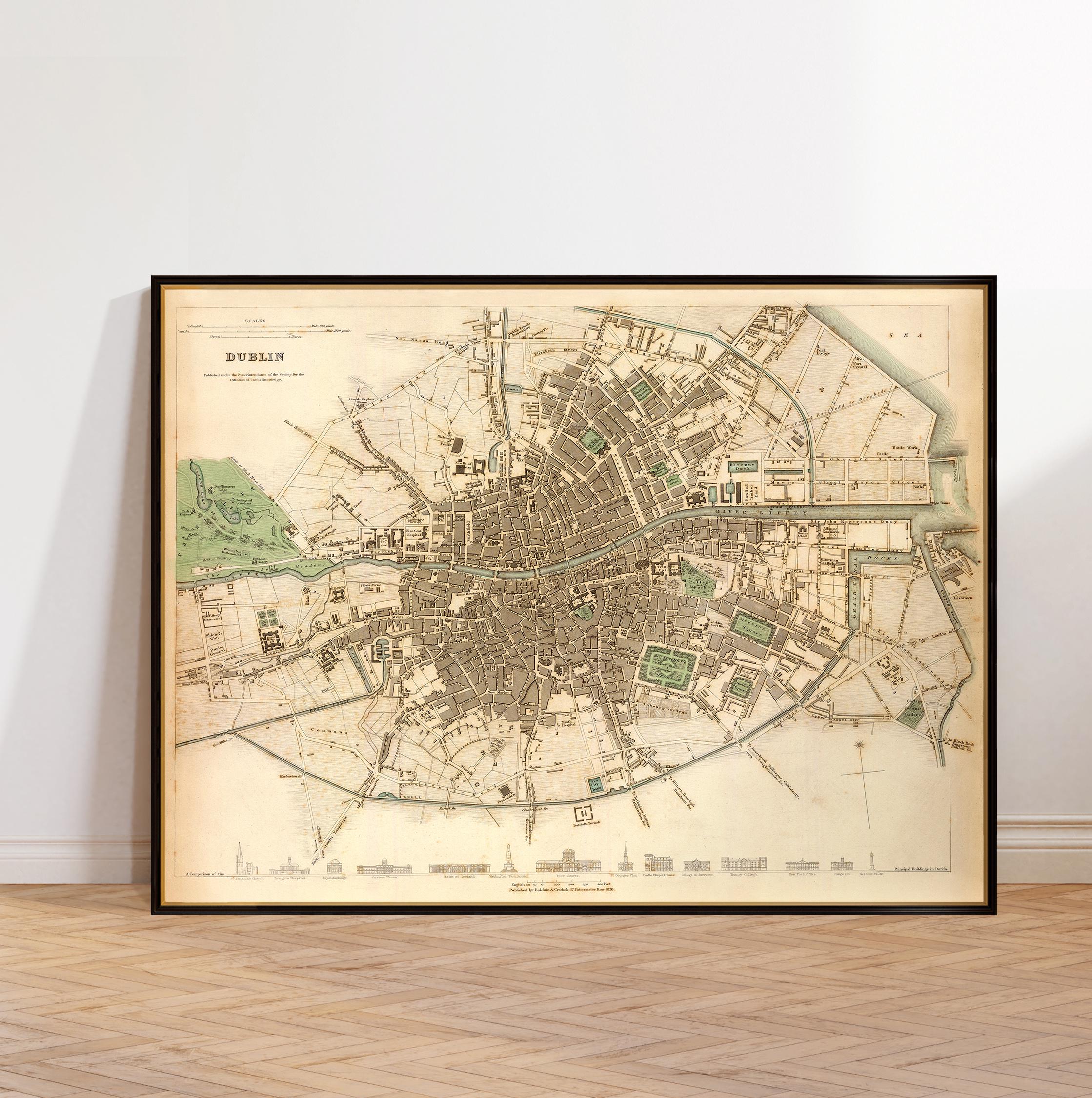 Dublin Map, Historical City Plan From 1838, Cartography Wall Decor - Etsy