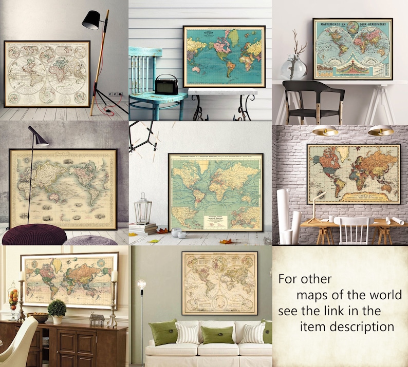 Map of the World Decorative Map Vintage Map Restored - Etsy