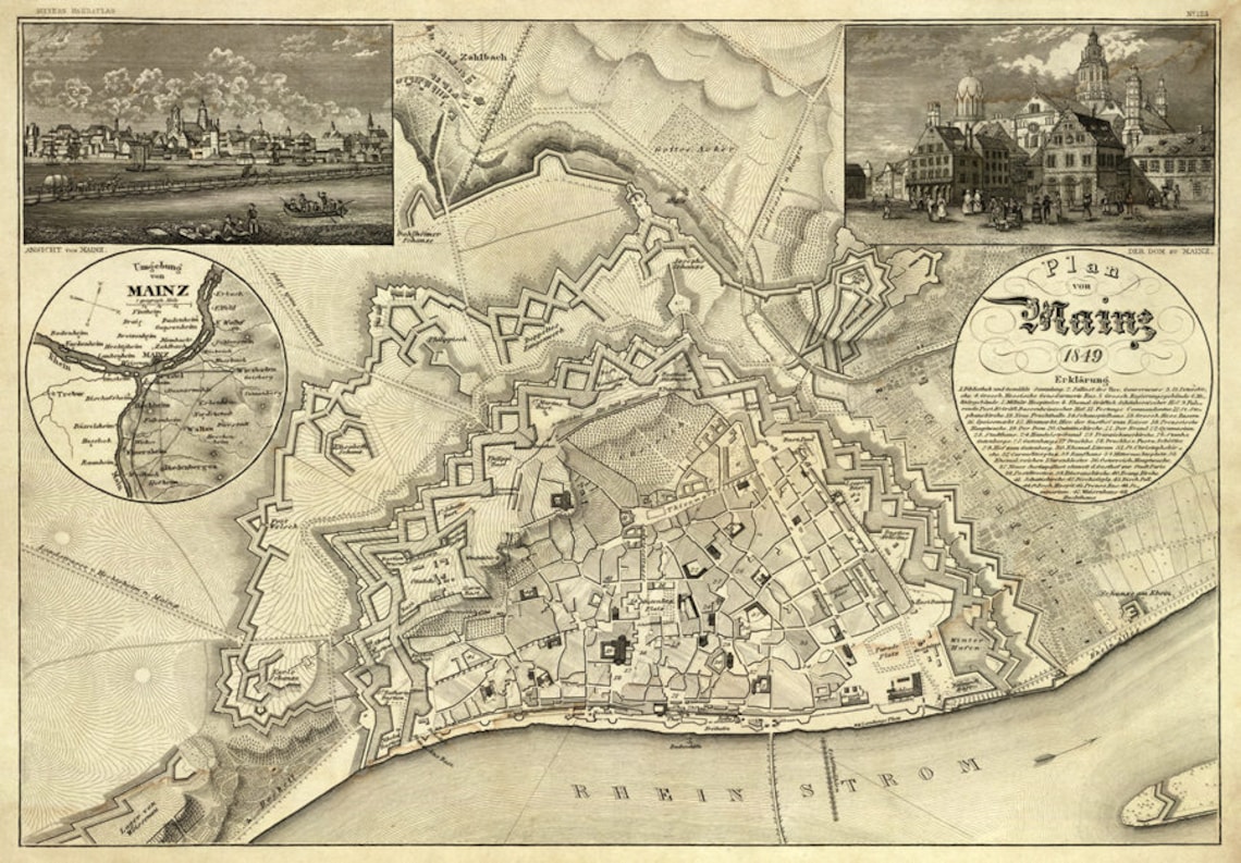 Old Map of Mainz Alte Karte Von Mainz Vintage City Plan - Etsy