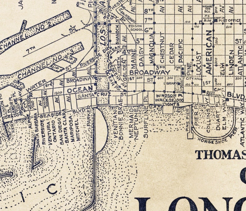 Old Map of Long Beach - Vintage City Plan Restored, Wall Map ...