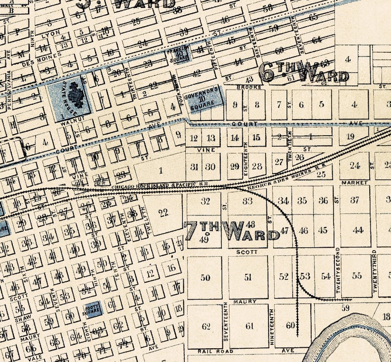 Des Moines Map Old Map Print Map of Des Moines Fine - Etsy