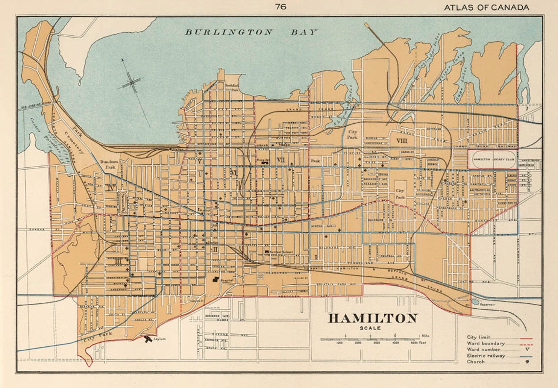Hamilton Map ontario Giclee Print Reproduction of a - Etsy Canada