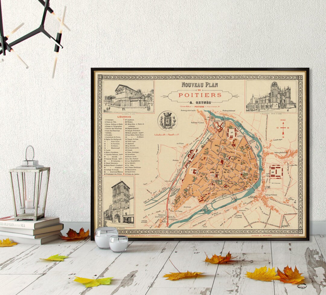 Map of Poitiers - Old City Map Archival Reproduction - Plan De Poitiers ...