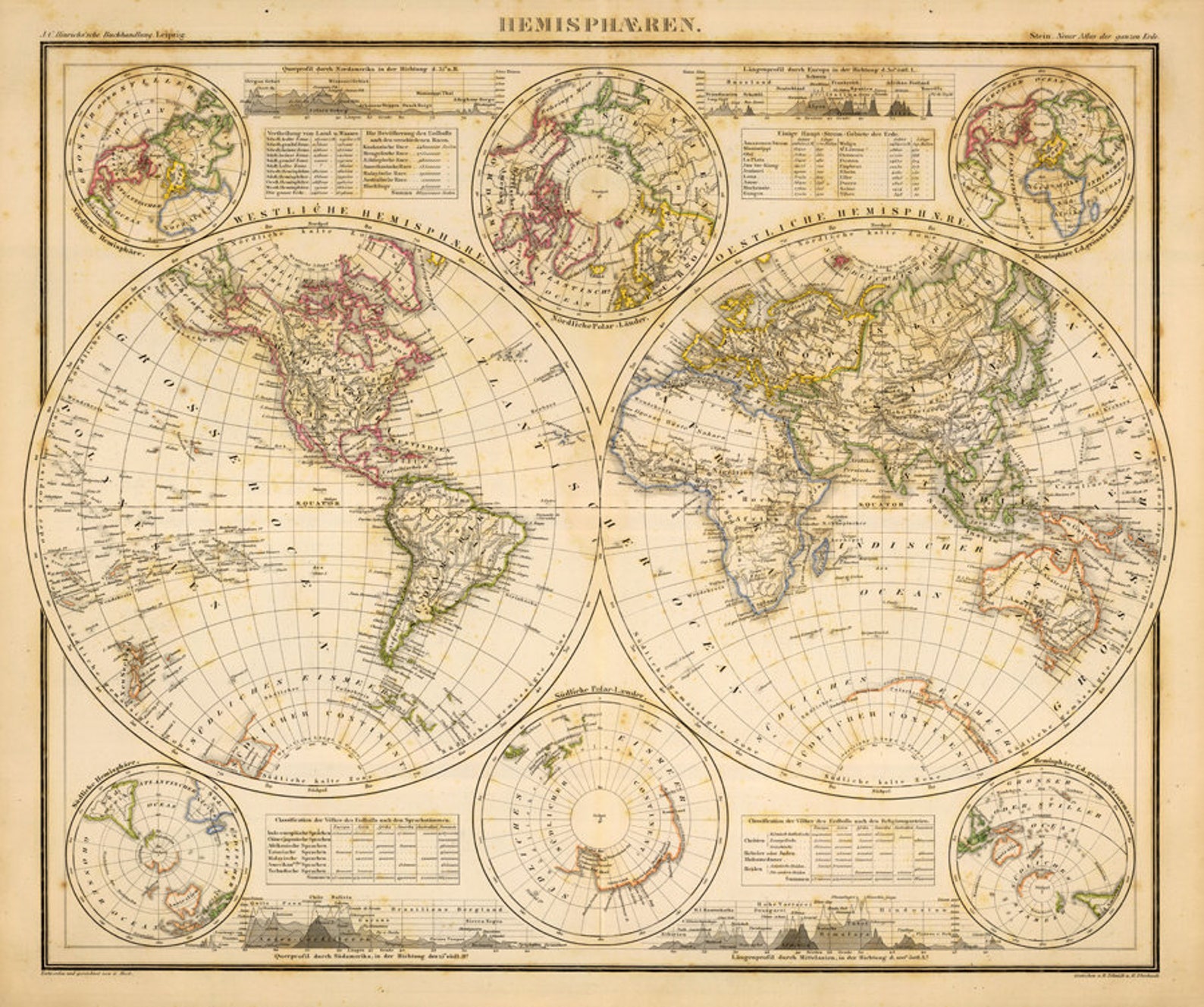 World Map Large Old Map of the World With a Wonderful Patina, Printed ...