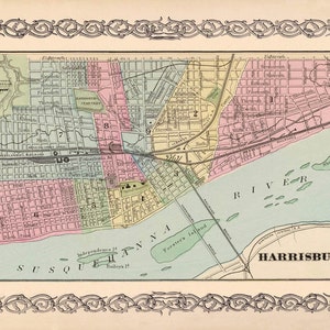Harrisburg Map - Antique Harrisburg (pennsylvania) City Map Print - 14 ...