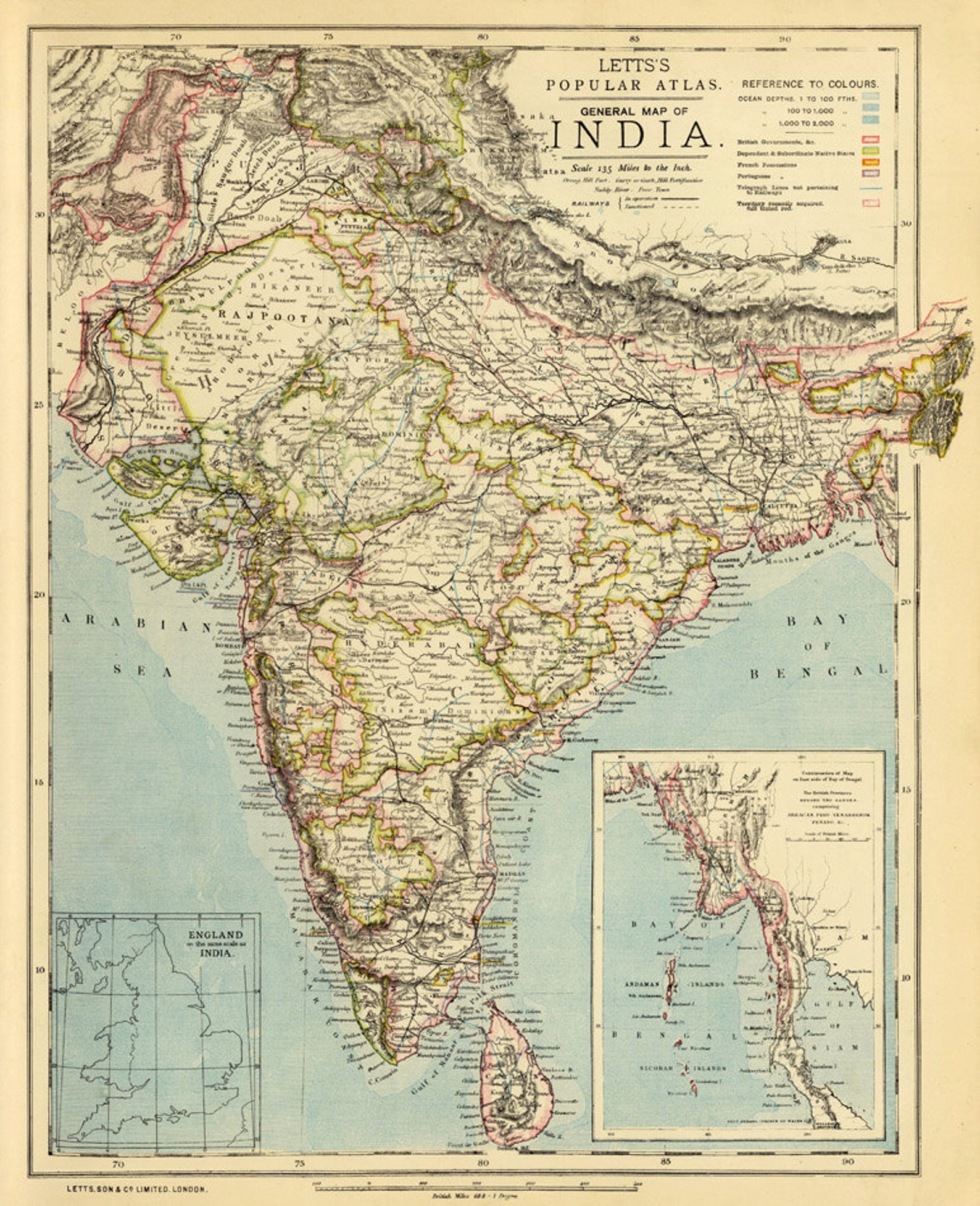 Vintage Map of India - Archival Reproduction - India Wall Map - Print ...