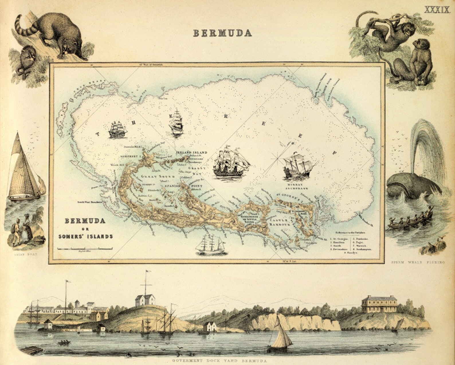 Bermuda Island Pictorial Map Decorative Old Map Fine Print | Etsy