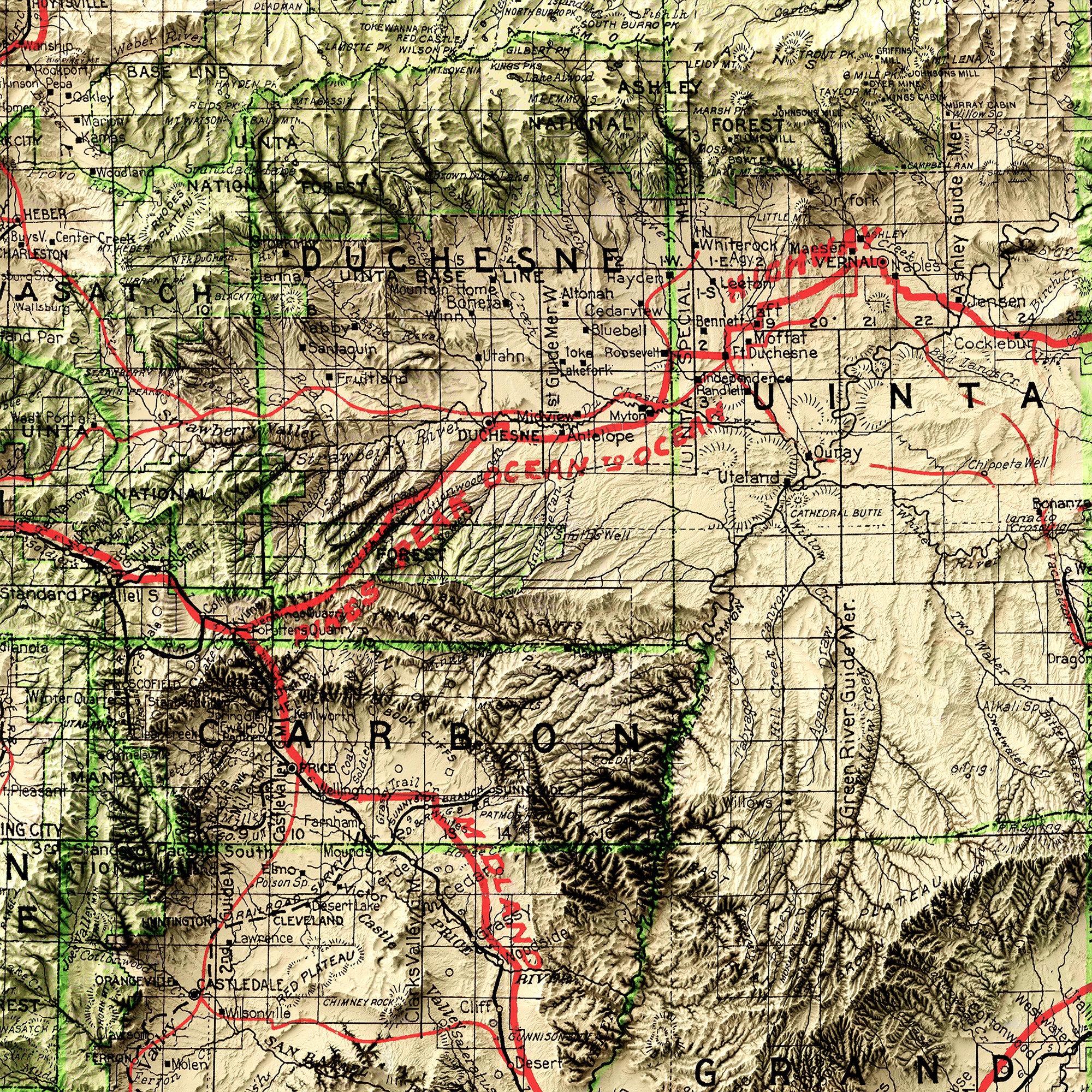 Old Map of Utah With a Relief Shading Effect, Bringing Back to Life Old ...