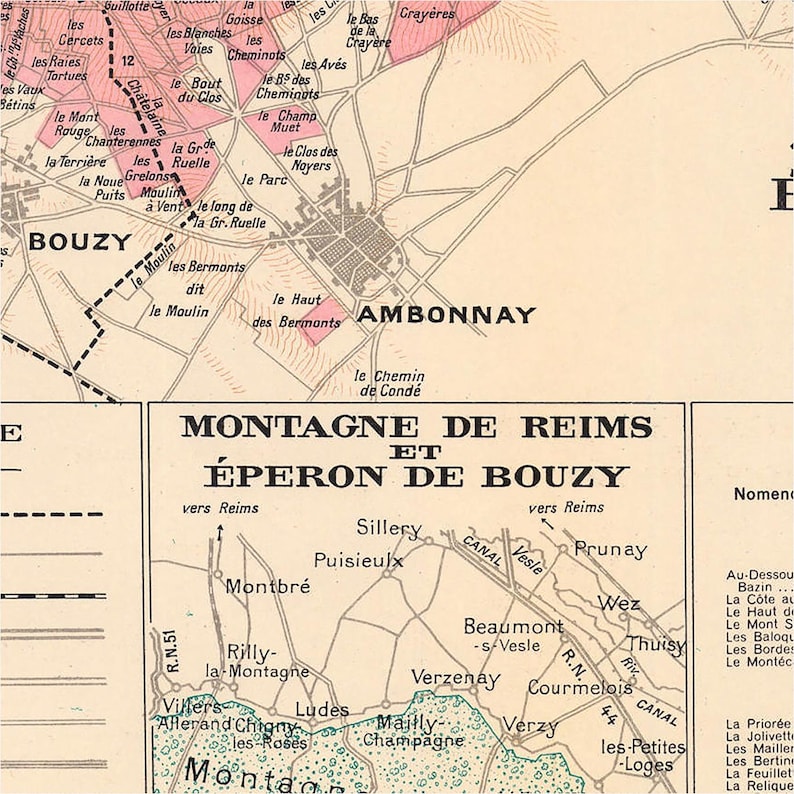 Montagne De Reims Wine Map | Vintage Champagne Region Print | Atlas De ...