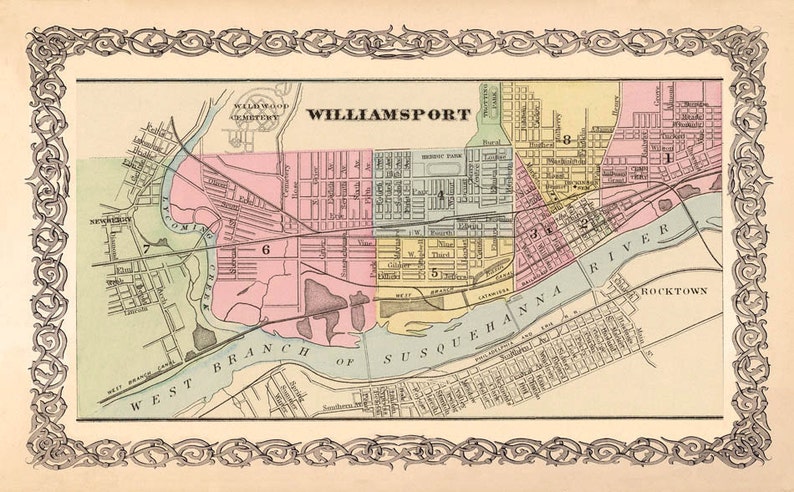 Williamsport Map , Pennsylvania - Old City Map Archival Print - 11 X 18 ...
