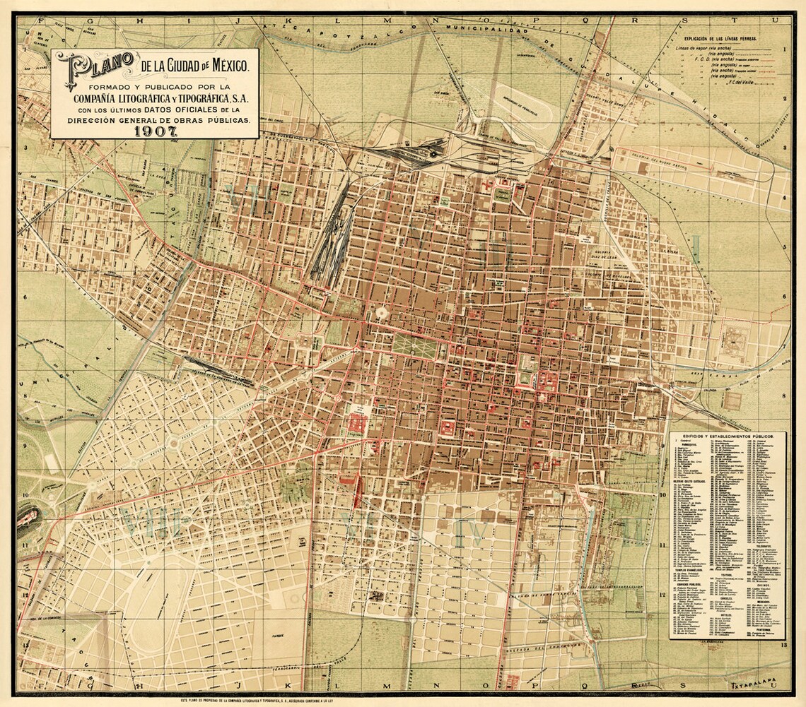 Ciudad De Mexico Map Old Map of Ciudad De Mexico Print - Etsy