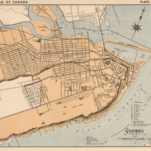 Vintage Map of Quebec - Old City Map Archival Reproduction on Paper or ...