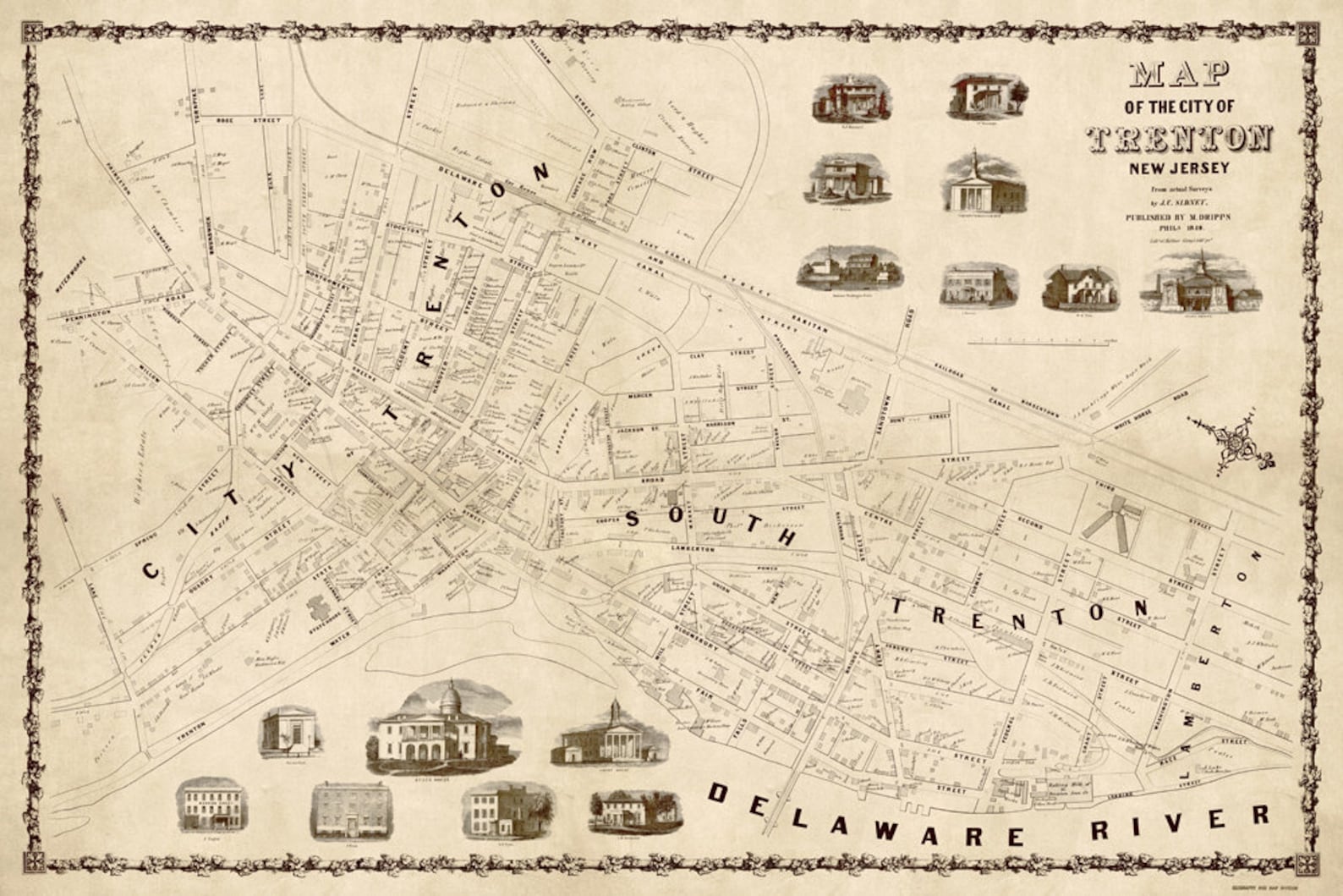 Old Map of Trenton From 1849 Historical Map Restored Wall - Etsy Hong Kong