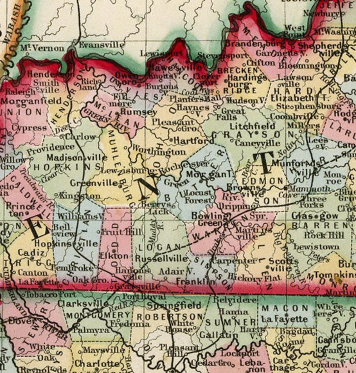 Vintage State Map of Kentucky Tennessee Map Old Map - Etsy