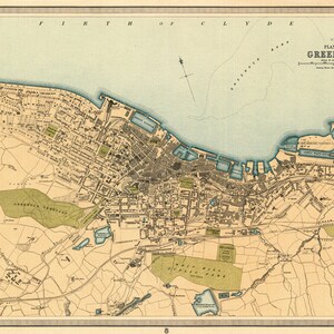 Greenock Map - Old Map of Greenock - Archival Print on Paper or Canvas ...