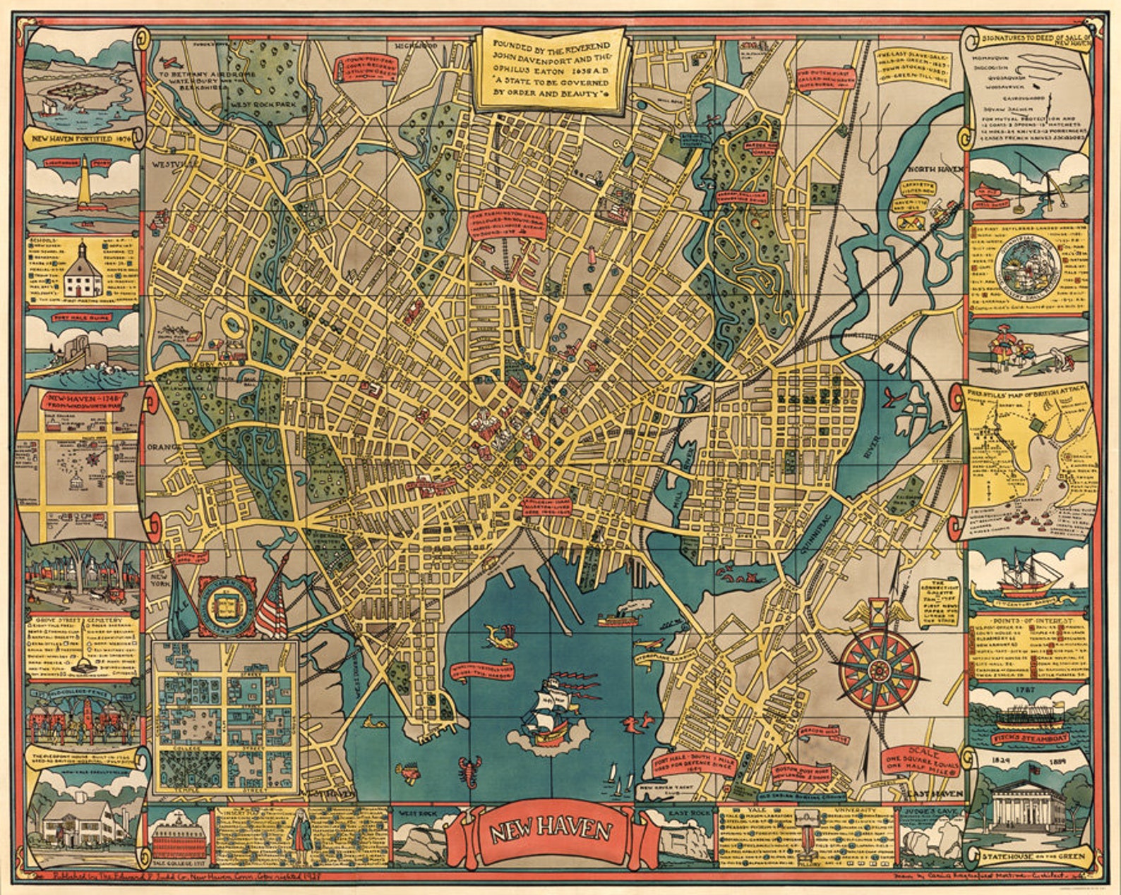 Map of New Haven connecticut Illustrated Map New Haven - Etsy