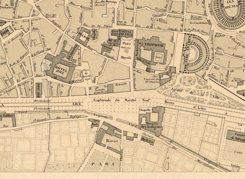 Arles Map - Vintage Style Map of Arles, Illustrated Old City Plan With ...