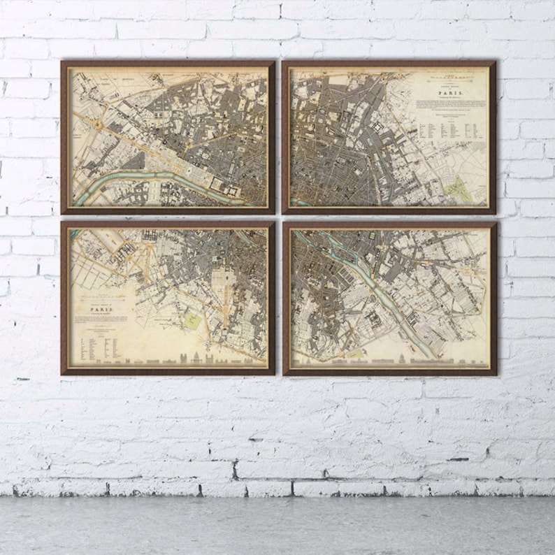 Map of Paris in 4 Panels Sectional Map of the City of Paris - Etsy
